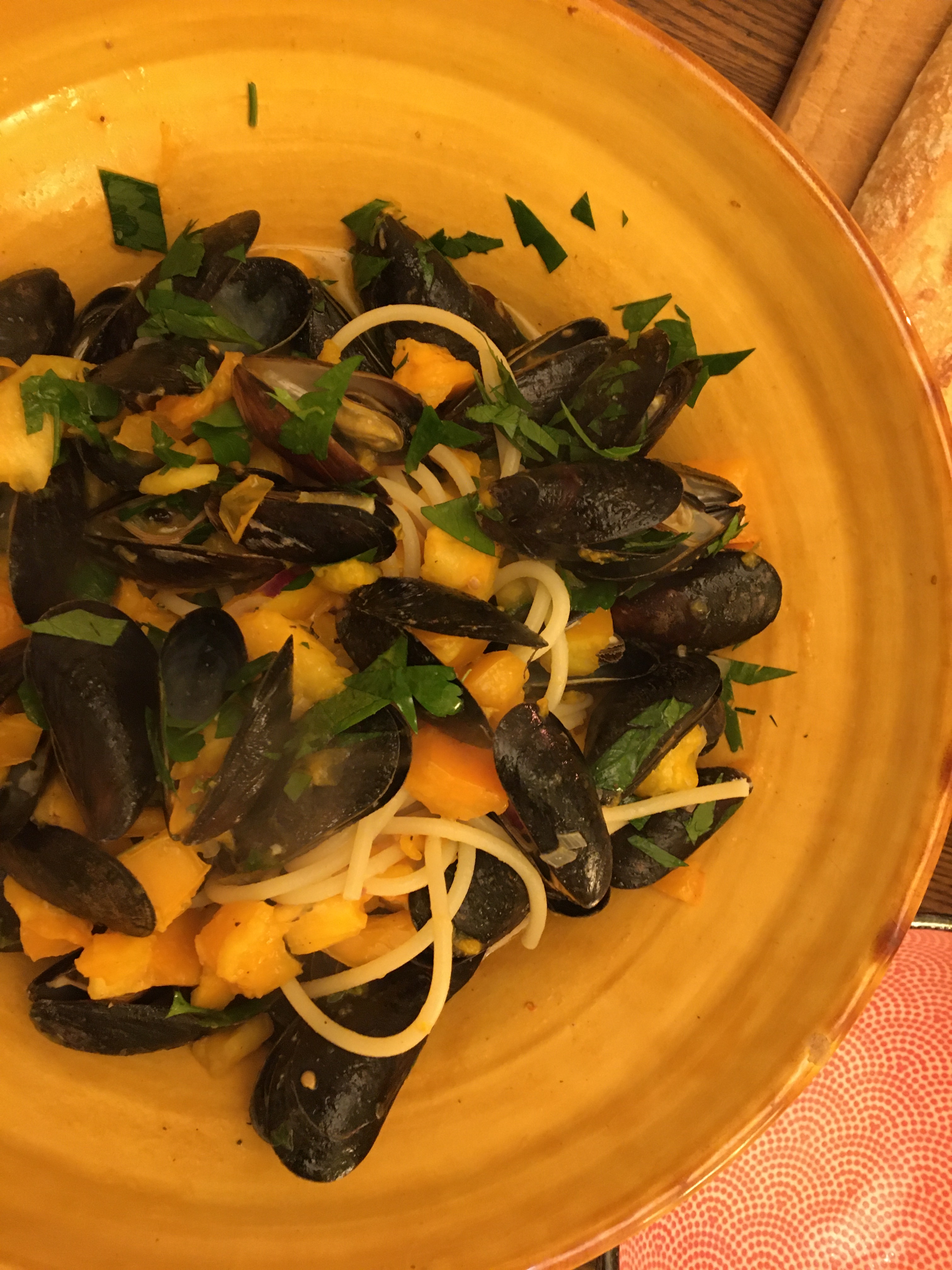 Bucatini with Mussels, Yellow Tomatoes, Butter, and Thyme | Erica De Mane